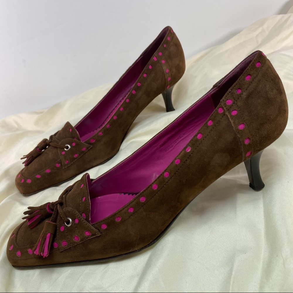 Coach Suede Jude Tassel Kitten Heel Pumps - Gem